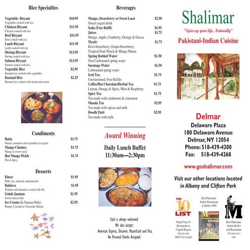 Shalimar menu | PDF