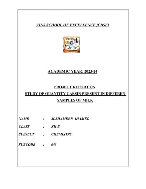 Chemistry project part 1 caseins in milk...... | PDF