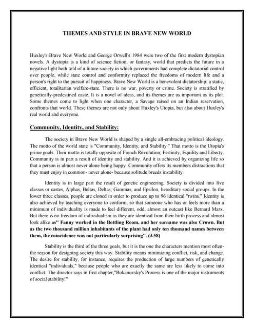 Themes in brave new world | PPTX | Fiction | Books and Literature