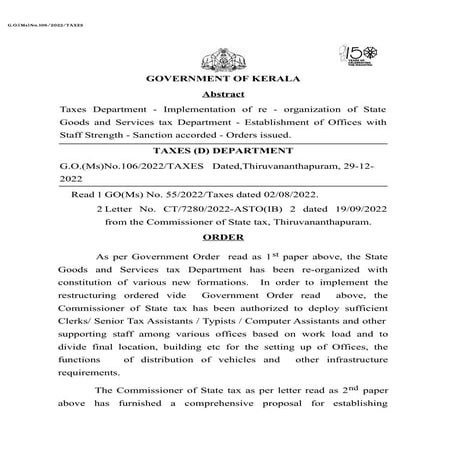 Re - organization of State Goods and Services tax Department ...