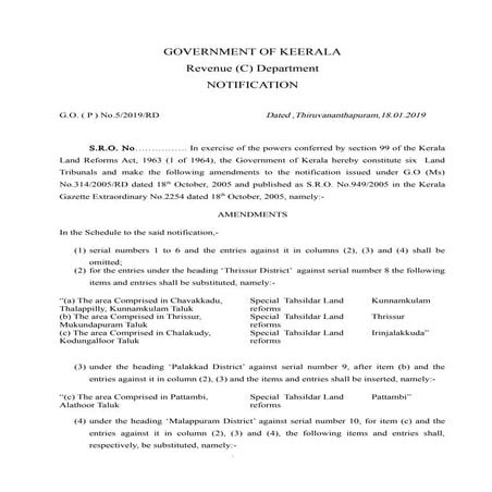 GOP 5/2019 - Jurisdiction of of Land tribunals in KERALA uploaded by T ...