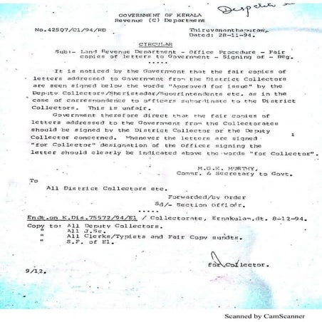 letter to government with name of officer is essential in kerala ...