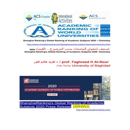 Shanghai ranking's global ranking of academic subjects 2020 chemistry ...