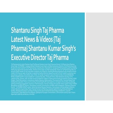 Taj Pharma news today Shantanu Kumar Singh Taj Pharma: Latest News ...