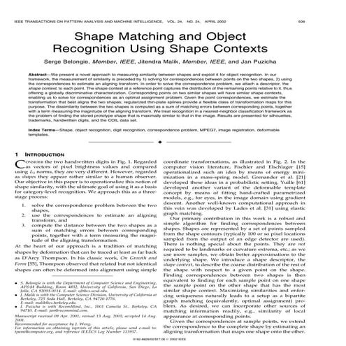 Shape Matching And Object Recognition Using Shape Context Belongie 7596