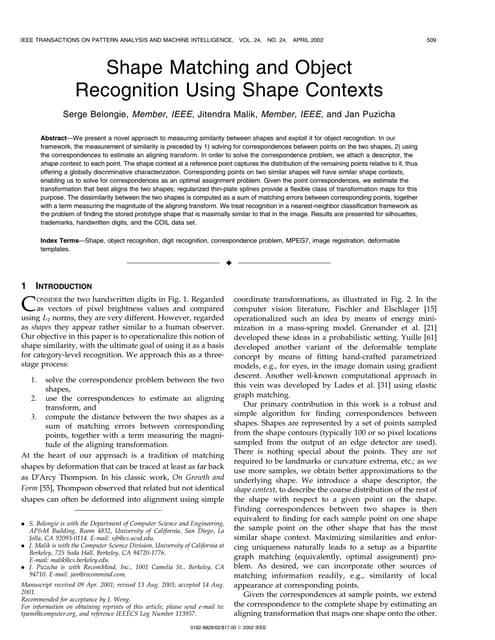 Shape Matching And Object Recognition Using Shape Context Belongie 7596