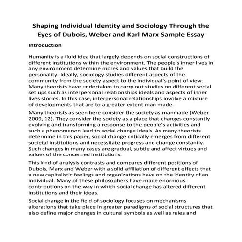 Shaping individual identity and sociology through the eyes of dubois ...