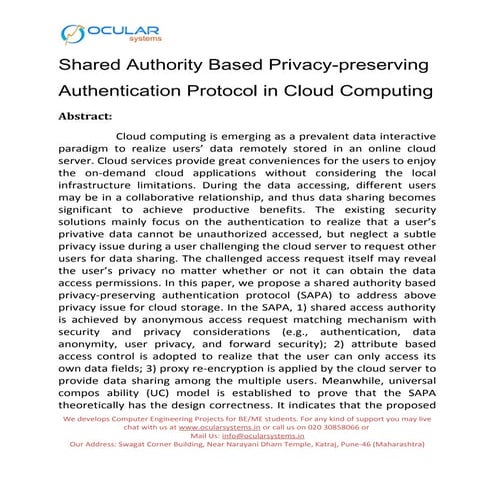 Shared Authority Based Privacy Preserving Authentication Protocol In Cloud Computing Doc