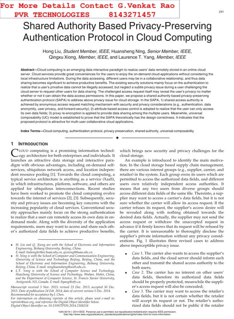 Shared Authority Based Privacy Preserving Authentication Protocol In Cloud Computing Pdf