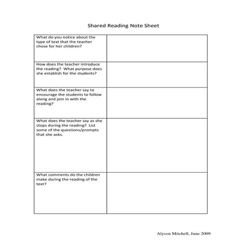 Shared reading note sheet | PDF
