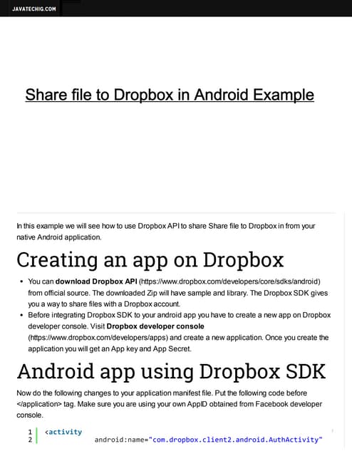 Share File To Dropbox In Android Example Pdf