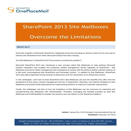 Sharepoint 2013-site-mailboxes-overcome-the-limitations | PDF