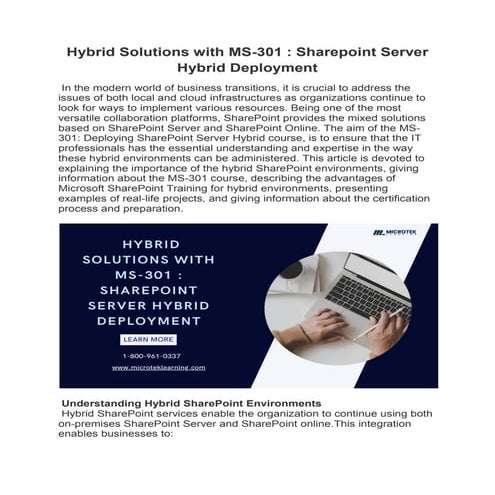 Hybrid Solutions with MS-301 : Sharepoint Server Hybrid Deployment | PDF