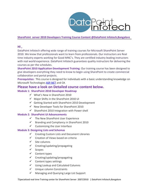 Share point 2010 admin training bangalore | PDF | Web Development | Internet