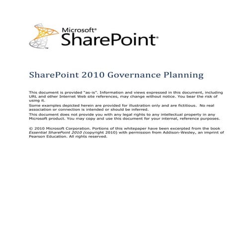 SharePoint Governance Planning - Microsoft | PDF