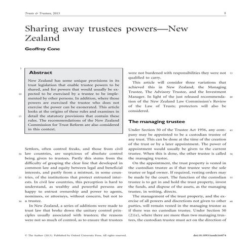 Sharing Away Trustees Powers - New Zealand - Trusts and Trustees | PDF