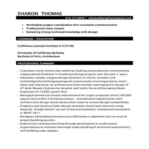 Sharon Thomas Architect Resume 2010 | DOCX