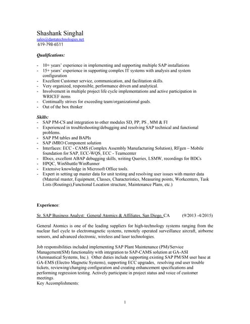 Sudhir_SAP PP QM & MM resume | DOC | Business | Business and Finance