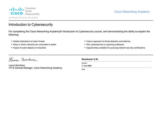 Cisco Cybersecurity Course Completion Ppt