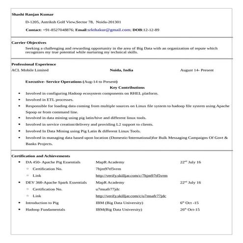 Shashi resume | PDF | Free Download