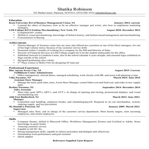 Shatika Robinson Professional Resume | PDF