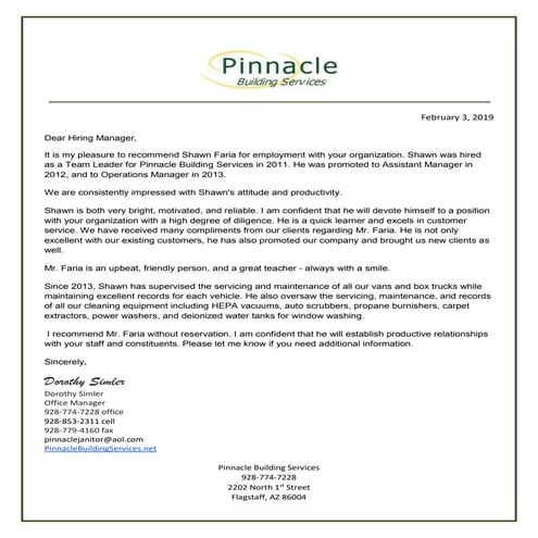 Shawn Faria's Letter of Recommendation | PDF