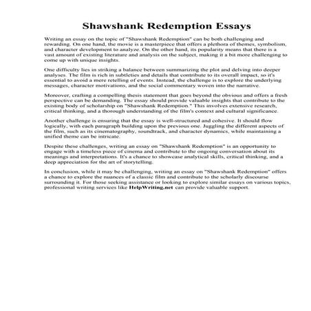 Shawshank Redemption Essays | PDF