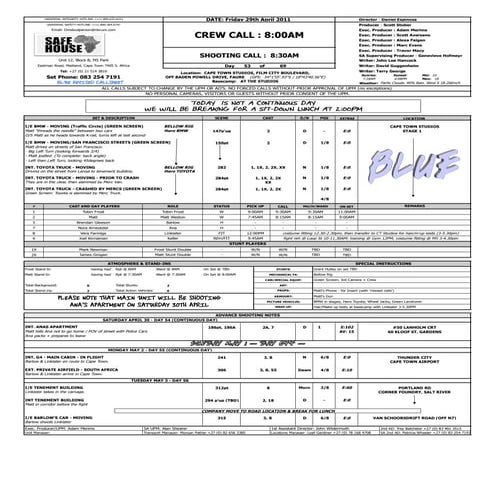 Call Sheet 1 | PDF