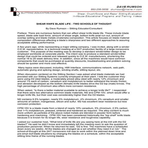 Shear Knife Blade Life 6 12 | PDF