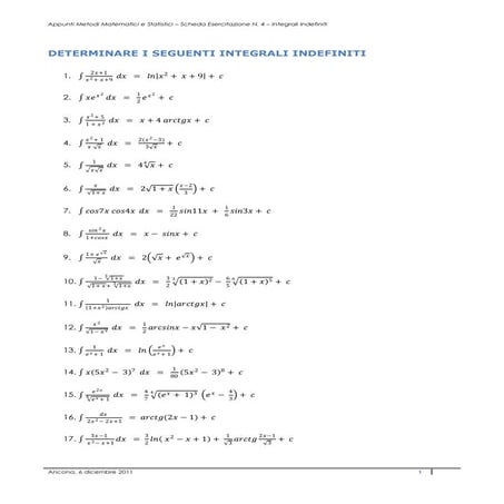 Sheda esercizi n4 integrali indefiniti | PDF