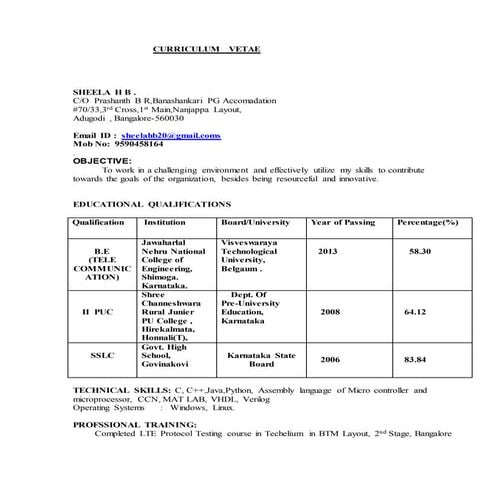 Sheela new resume | DOCX