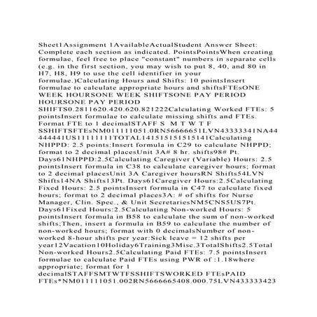 Sheet1Assignment 1AvailableActualStudent Answer Sheet Complete ea.docx