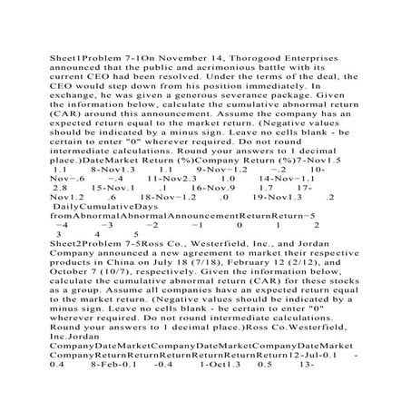 Sheet1Problem 7-1On November 14, Thorogood Enterprises announced t.docx