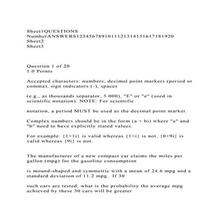 Sheet1QUESTIONS NumberANSWERS1234567891011121314151617181920Shee.docx