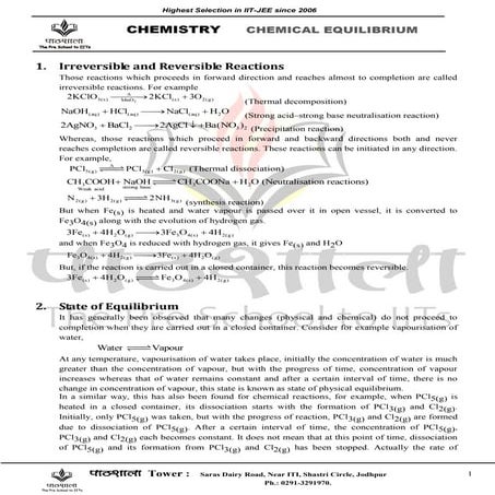chemical equilibrium for iit jee | PDF