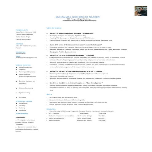 M. Sheheryar Naseer Resume - Search Engine Optimizer and Website Developer | PDF