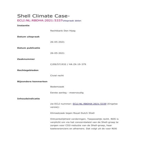 Shell Climate Court Case, 26th May 2021 | PDF