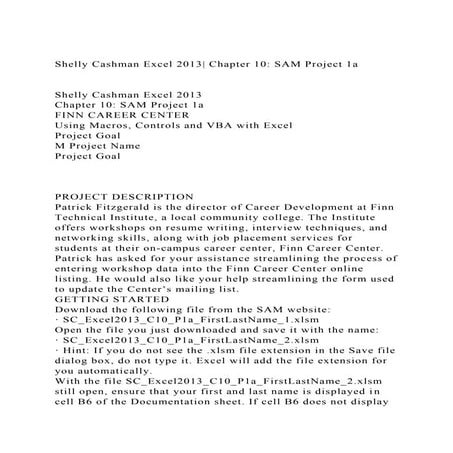 Shelly Cashman Excel 2013 Chapter 10 SAM Project 1aShelly .docx