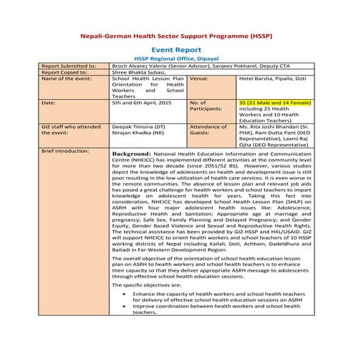 School Health Education Lesson Plan Report, Doti 2015_deepak | PDF