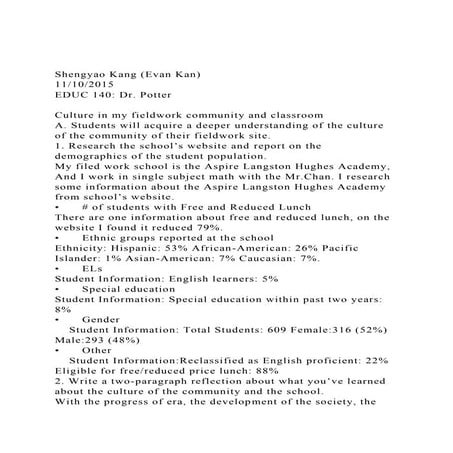 Shengyao Kang (Evan Kan)11102015EDUC 140 Dr. PotterCu.docx