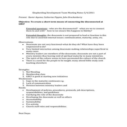 Shepherding development team meeting notes | PDF