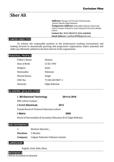 Resume Malik Zahoor Hussain | DOC