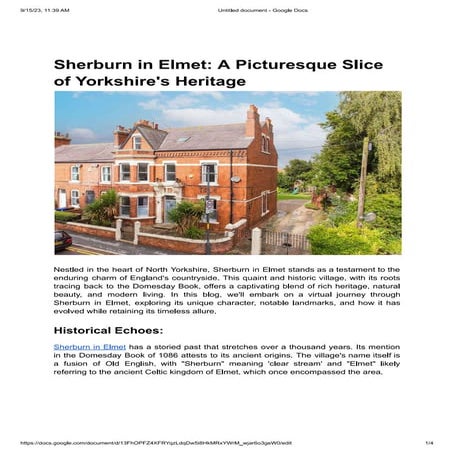 Sherburn in Elmet-A Picturesque Slice of Yorkshire’s Heritage | PDF ...