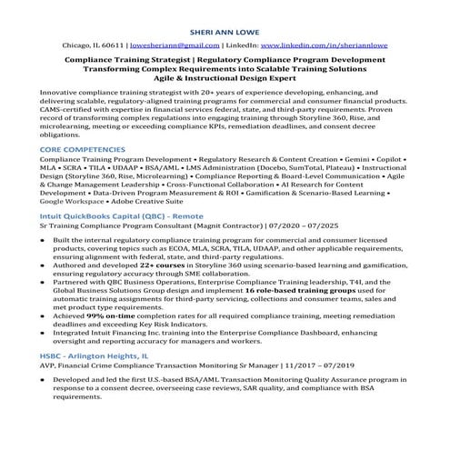 Sheri Ann Lowe Compliance Strategist Resume | PDF