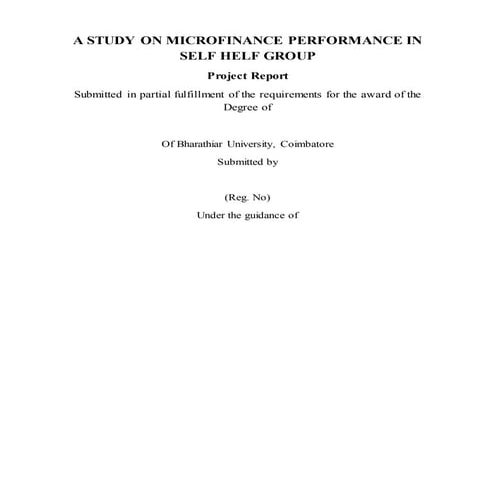 Microfinance Performance in SHG Project Report | DOCX