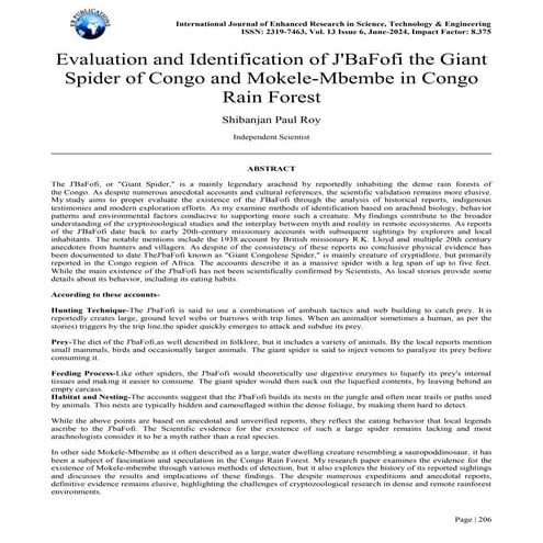 Evaluation and Identification of J'BaFofi the Giant Spider of Congo and ...