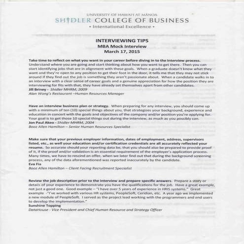 Shidler Interviewing Tips | PDF