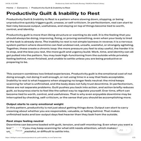 Overcoming Productivity Guilt and Rest Inability in Perfectionism | PDF