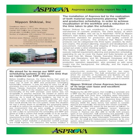 Asprova Case Study Report for Chemicals Industry | PDF