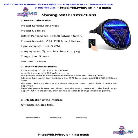 Shining mask-led-programmable-shining-face-mask-user-manual-by-blinkeez.com